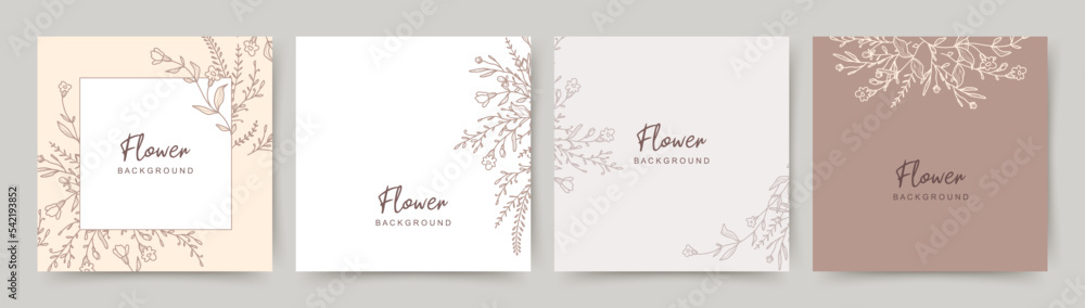 Floral neutral background in beige tones. Vector border with hand drawn ...