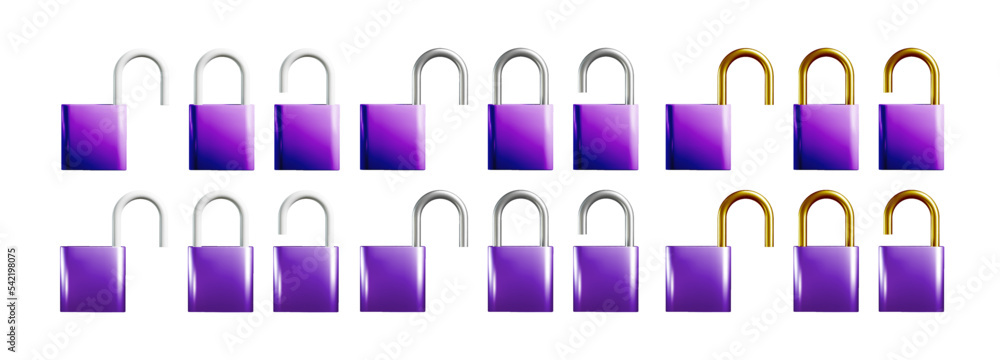 3d lock vector illustration. Realistic locked, unlocked, open, closed ...