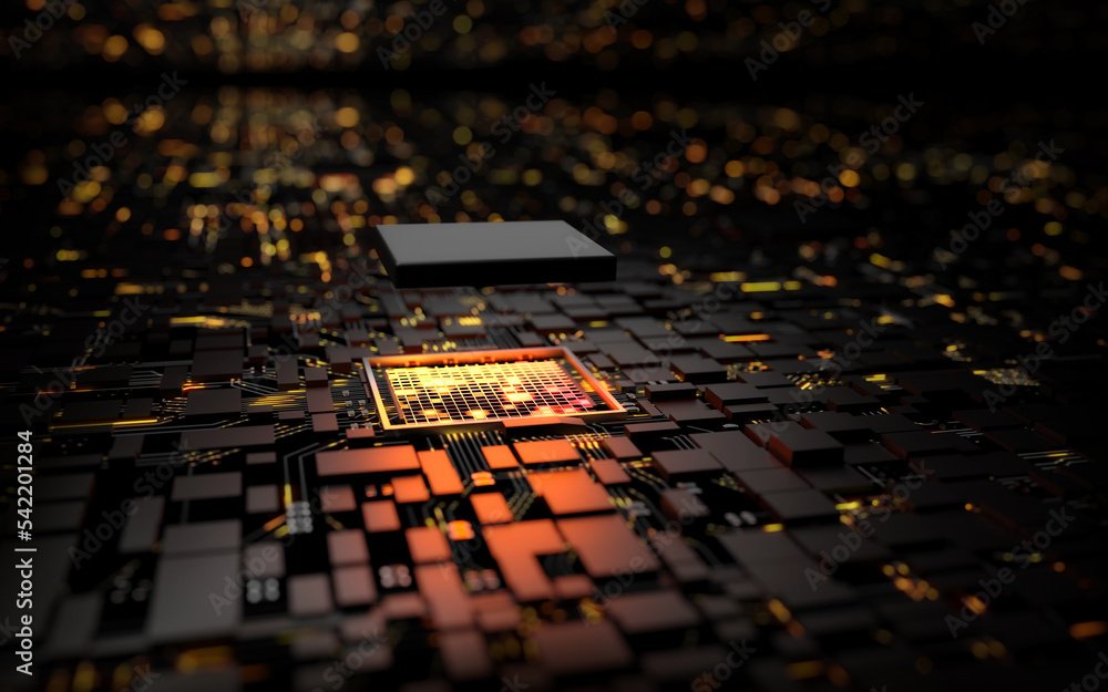3d Rendering Microprocessor Cpu Chipset Central Processor Unit On The Illumination Circuit