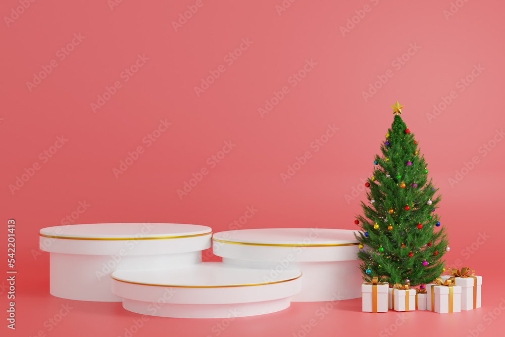 3D Rendering Realistic Christmas tree with shiny and glitter and ...