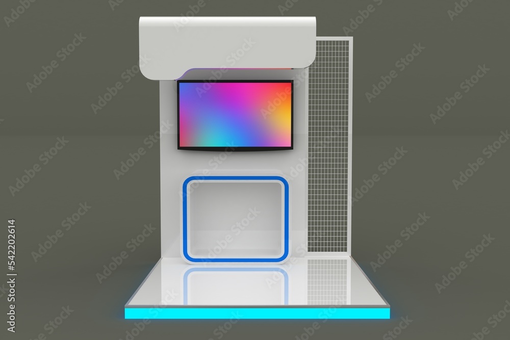 3d illustration stand booth backdrop 2x2 m with blank LED TV screen ...