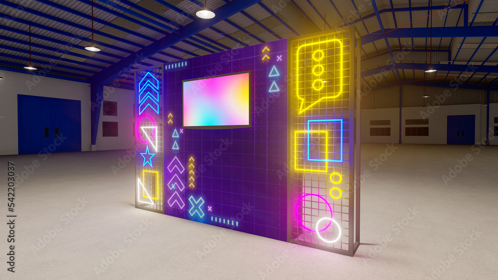 3d illustration photo booth neon flex lighted colorful with blank LED ...