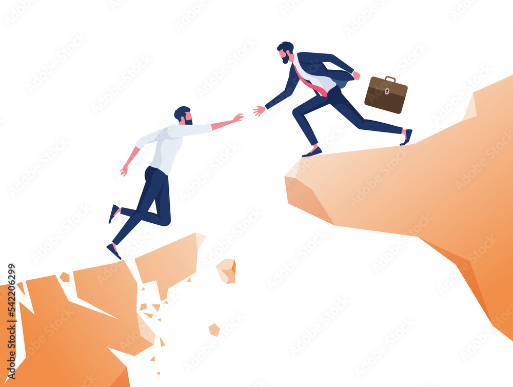 Businessman helping each other across abyss-Business teamwork concept ...