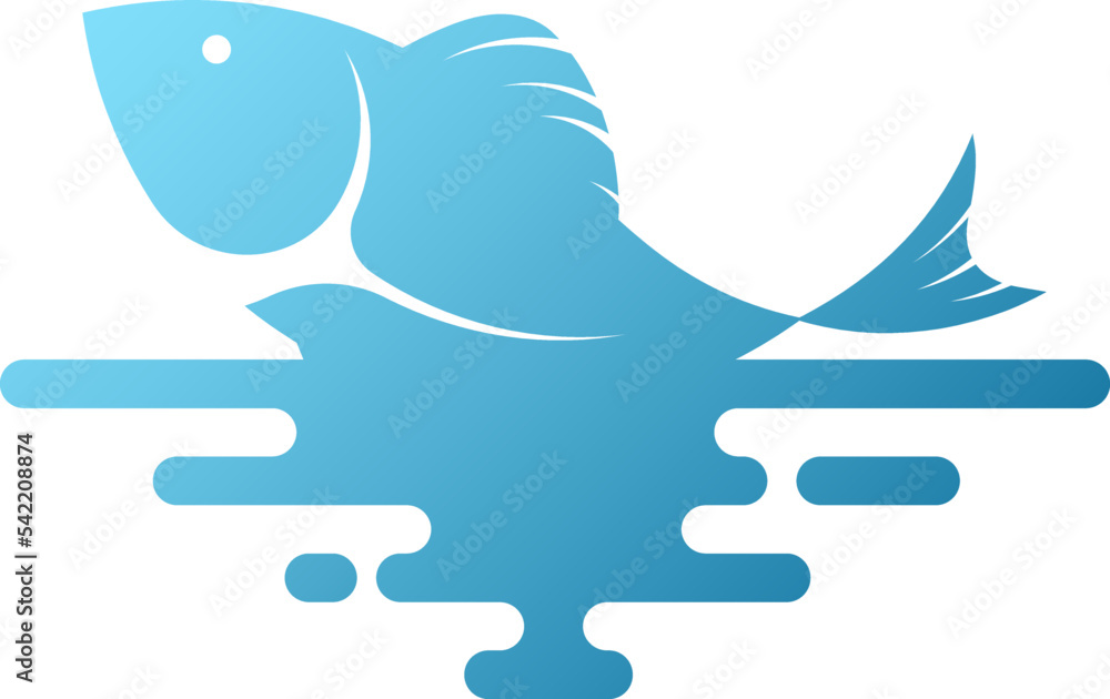 Symbol for fishing and seafood. Blue fish on the wave. Design for fish ...