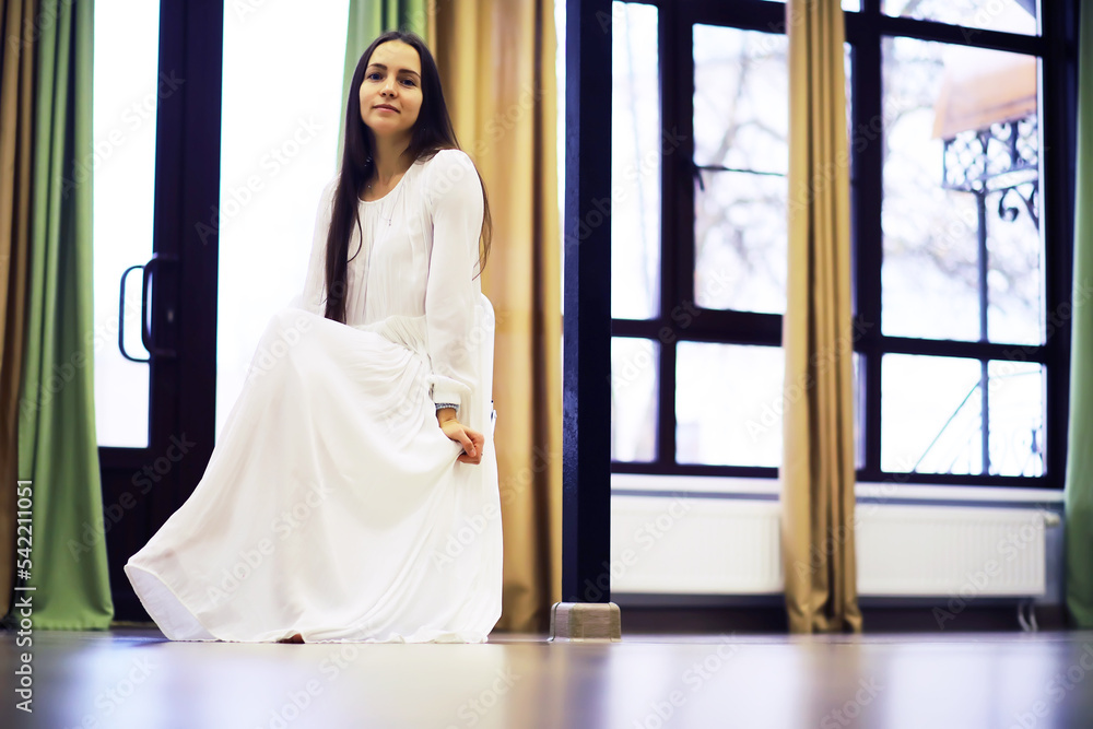 Relaxed serene pretty young woman at home, happy calm lady dream enjoy ...