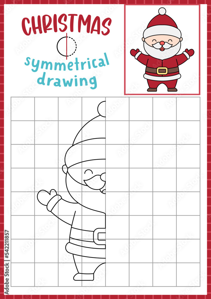 Christmas symmetrical drawing worksheet. Complete Santa Claus picture ...
