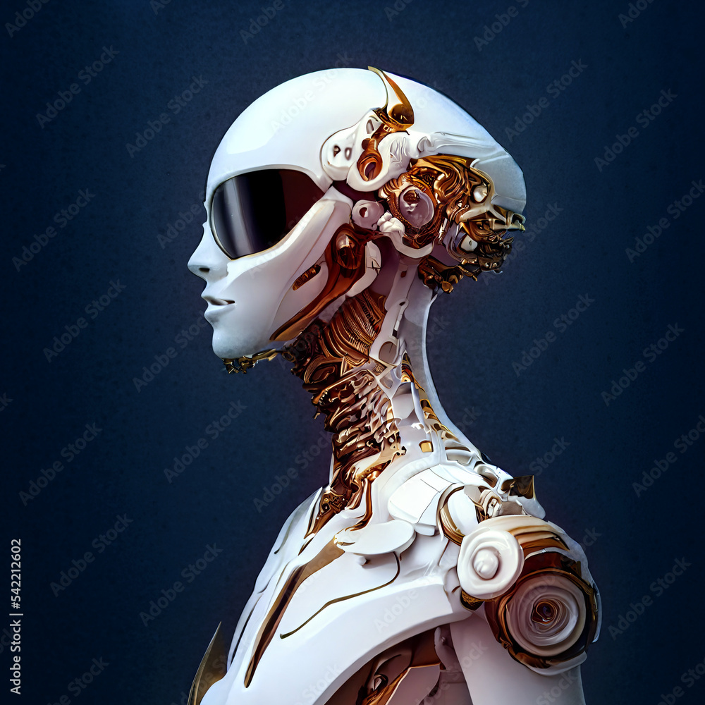 futuristic female cyborg, modern cybernetic girl, white robot woman ...