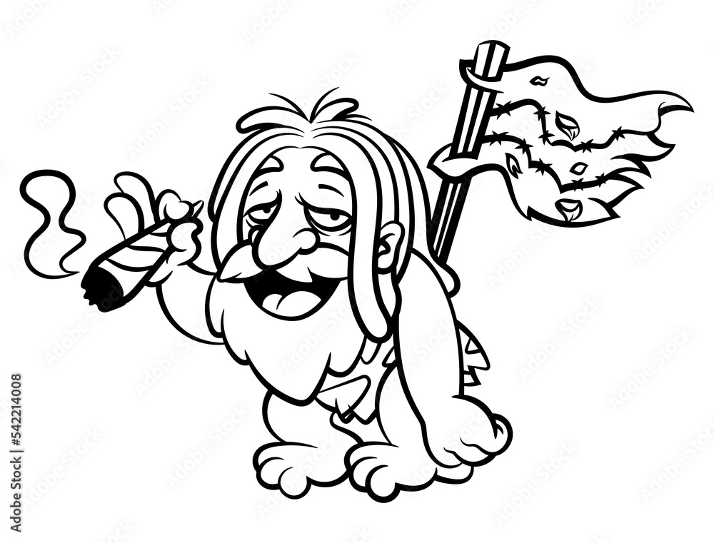 Cartoon illustration of Caveman with dreadlocks hairstyle, wearing ...