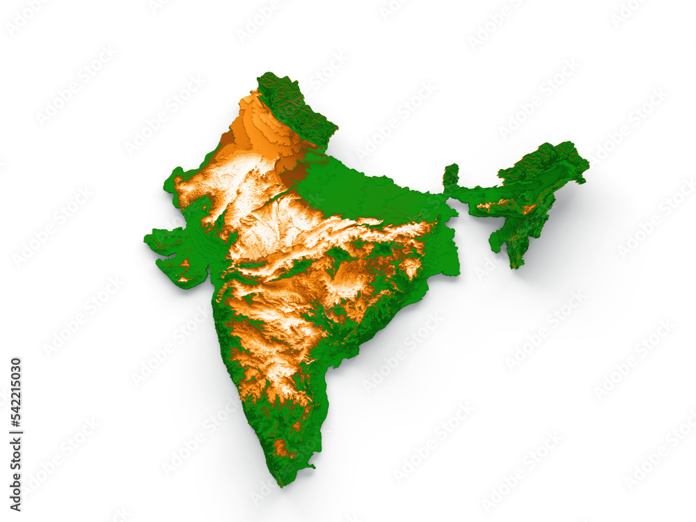 India map with the flag Colors White Green and Orange Shaded relief map ...