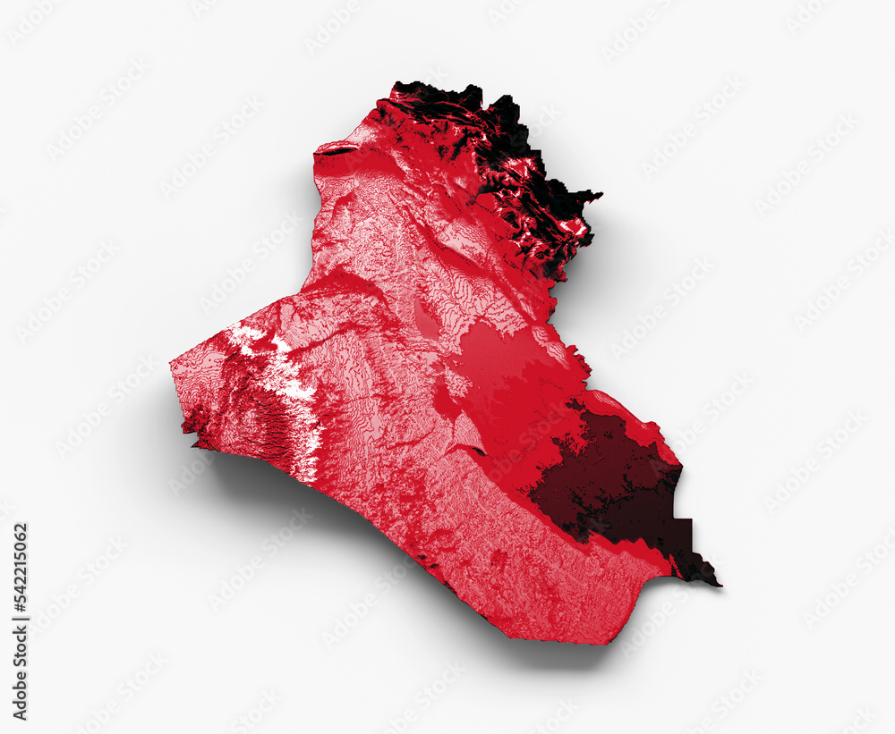 Iraq map with the flag Colors Red and Black White Shaded relief map 3d ...