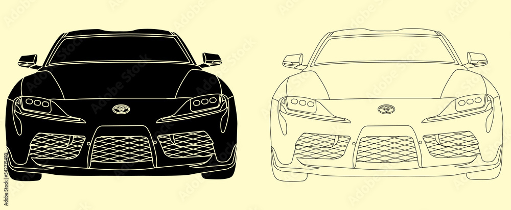 Toyota supra vector car outline with silhouette.front view car. Stock ...