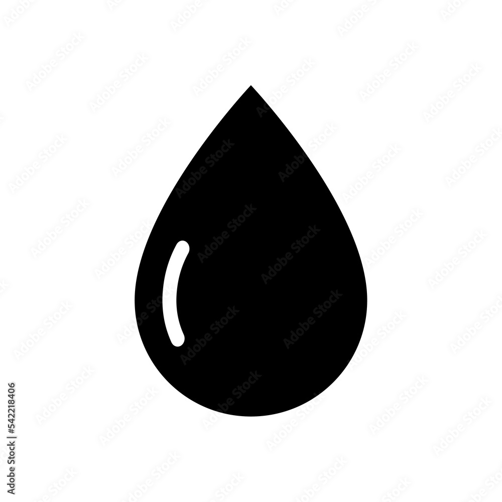 Black drop icon in flat style. Weather symbol isolated on white. Water ...