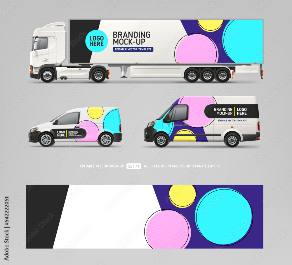 Vector Van, Company Car vector mockups with wrap design for branding ...