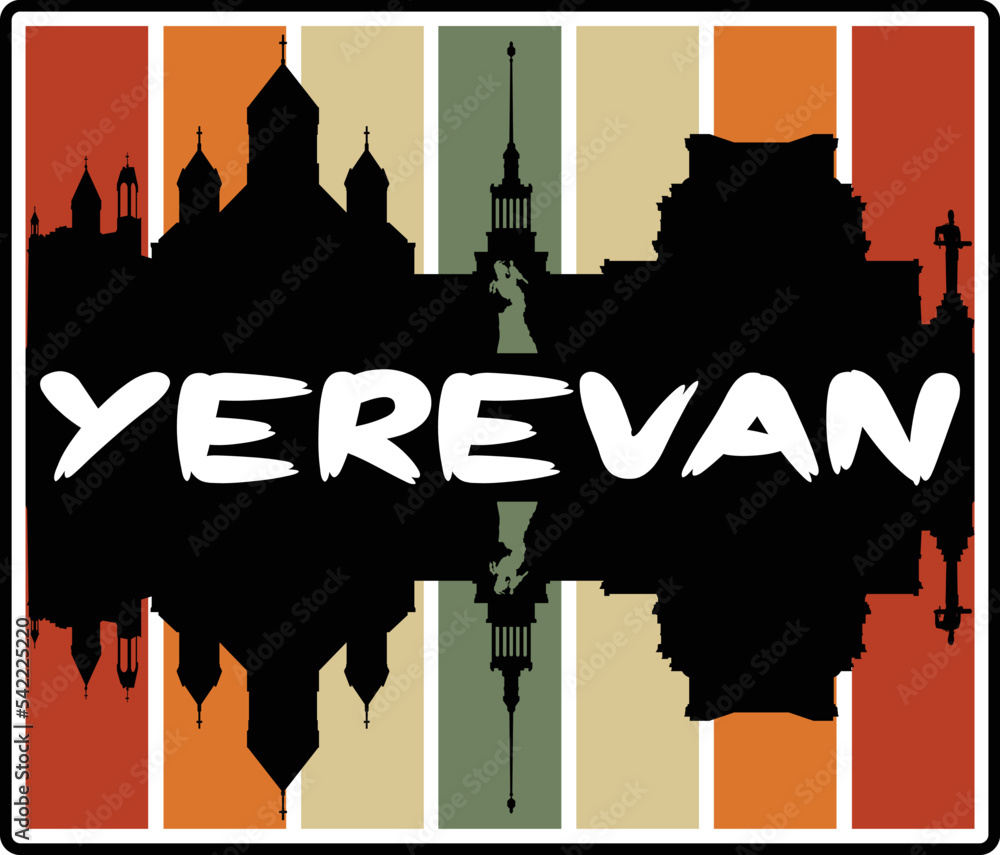 Yerevan Armenia Skyline Sunset Travel Souvenir Sticker Logo Badge Stamp ...