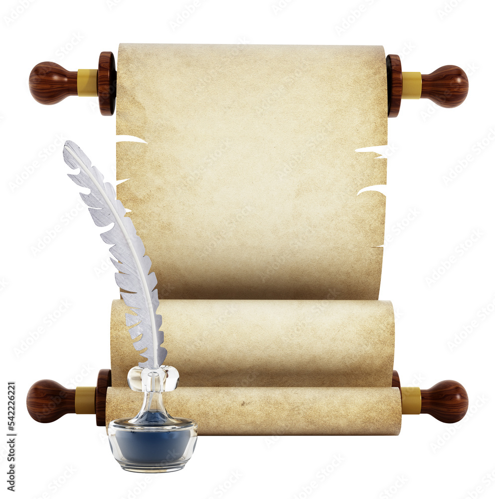 Parchment, quill and ink on transparent background Stock Illustration ...