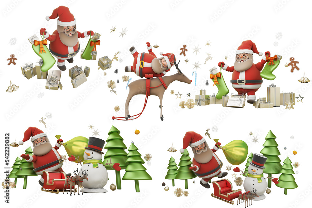 Santacros in a different posture at Christmas on a transparent ...