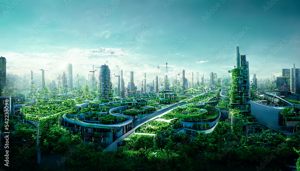 Spectacular environmental awareness city with vertical forest concept ...
