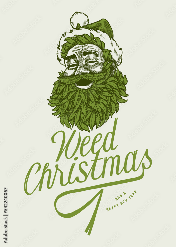 Vecteur Stock Weed Santa. Santa Claus with marijuana leaf bird laughing ...
