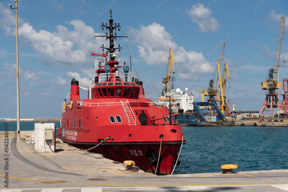 Heraklion, Crete, Greece. 2022. Red fireboat of the Fire Fighting ...