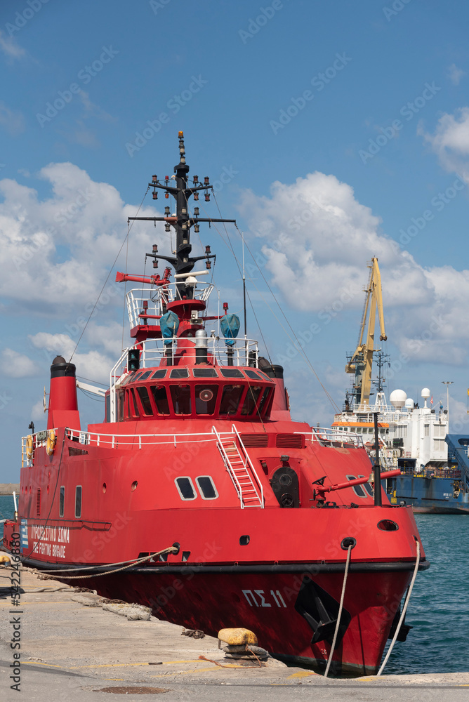 Heraklion, Crete, Greece. 2022. Red fireboat of the Fire Fighting ...