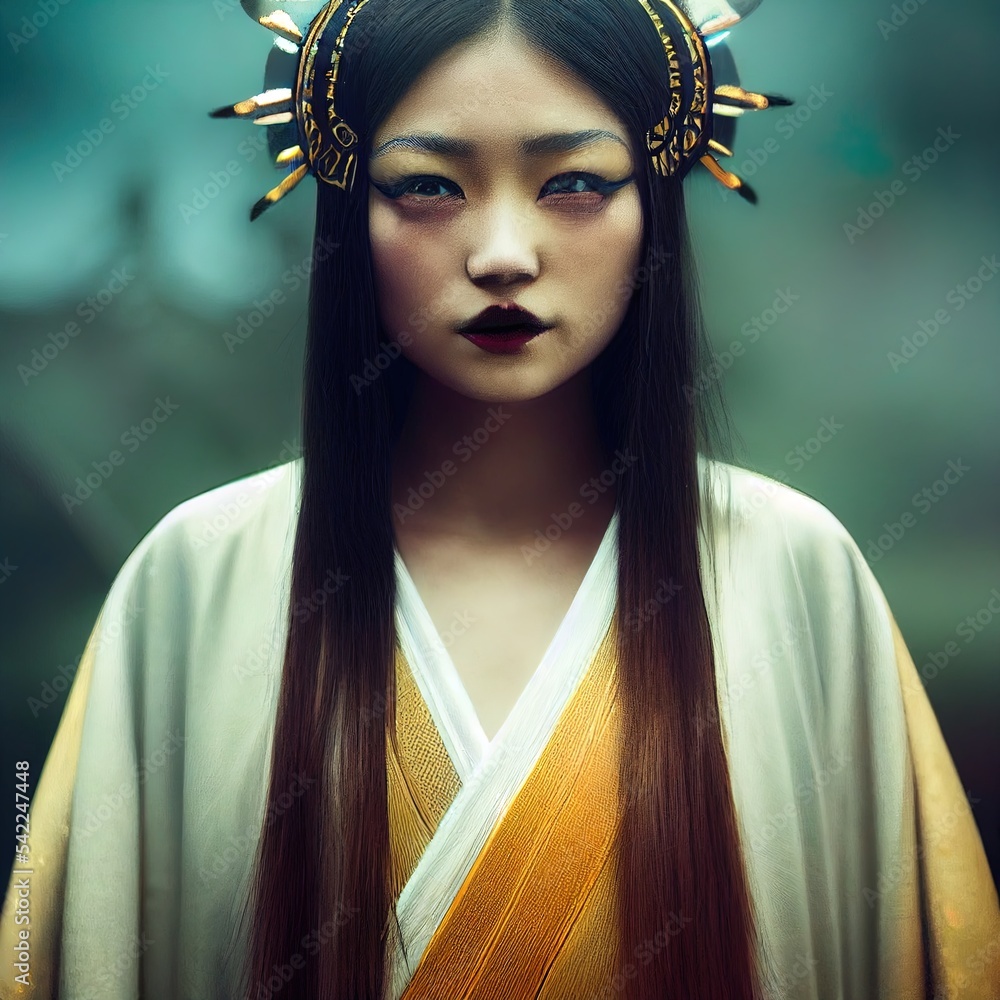 Aztec Girl in Crown Priest Aureola Digital Art 3D Render - AI Generated ...