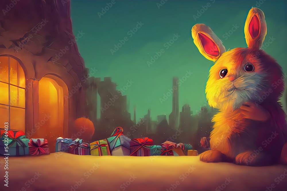 big white snout fangs, bright and colorful fluffy Toy monster, rabbit ...