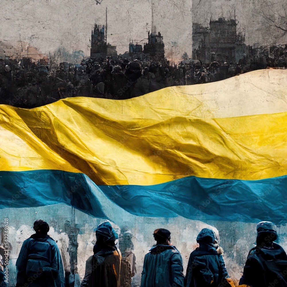 Ukraine Flag and People Digital Art Illustration 3D Render Stock ...
