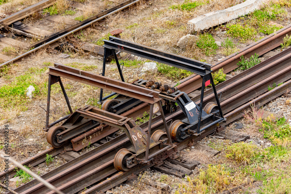 Two railroad carts. Utility vehicles to transport, position and align ...