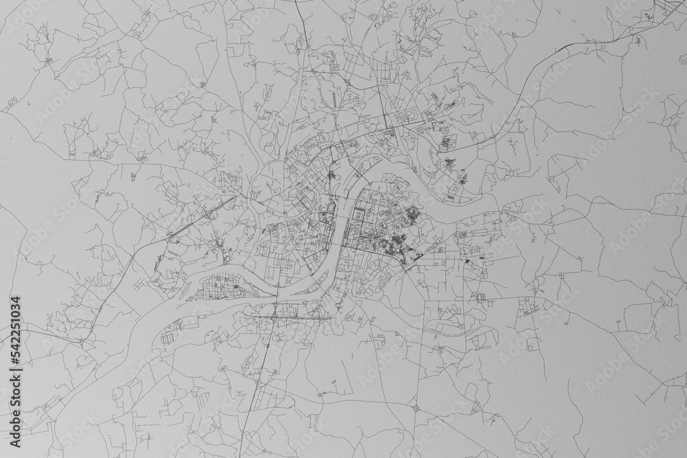 Map of the streets of Pyongyang (North Korea) made with black lines on ...