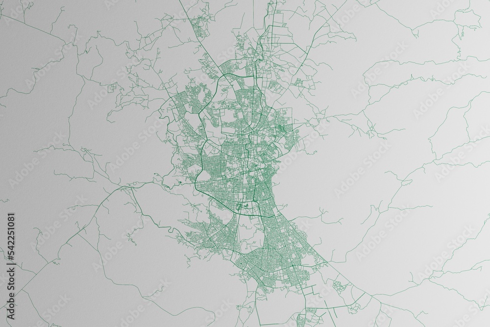 Map of the streets of Sanaa (Yemen) made with green lines on white ...