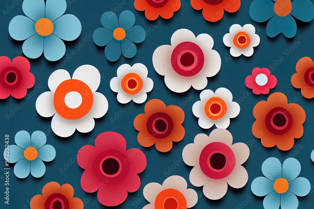 abstract solid flowers arrangement, all over 2d illustrated design with ...