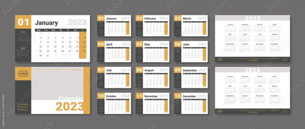 Set of 2023-2024 Calendar Planner Template, and cover with Place for ...