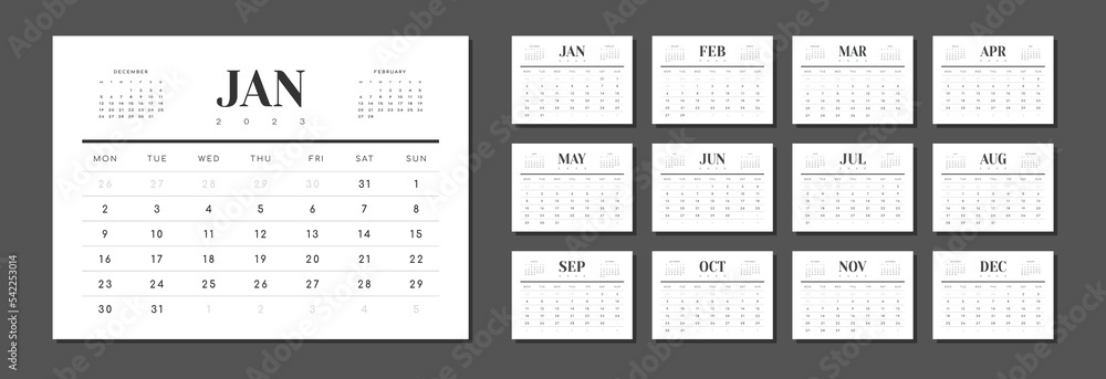 Calendar Layout design for 2023 in minimal business style. Vector ...