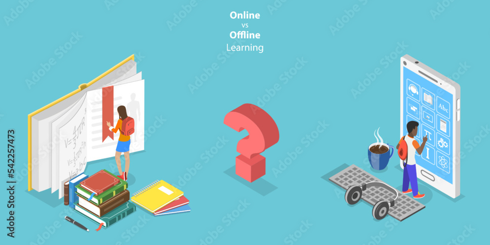 3D Isometric Flat Vector Conceptual Illustration of Online Learning Vs ...