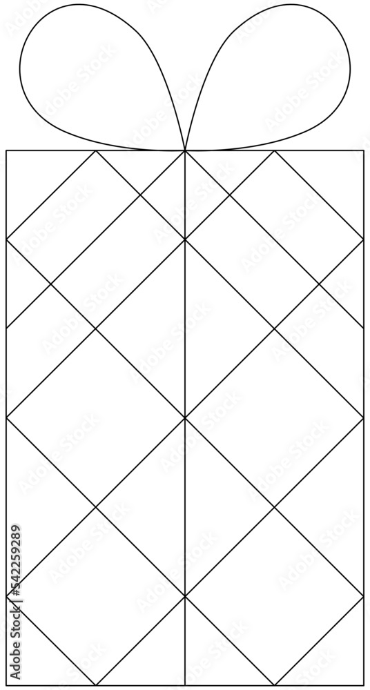 Simple minimal outline black and white icon of gift box with thin lines ...