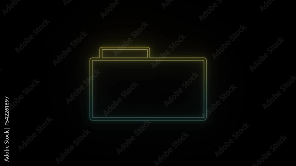 Glowing neon folder icon on black background. storing files on your ...