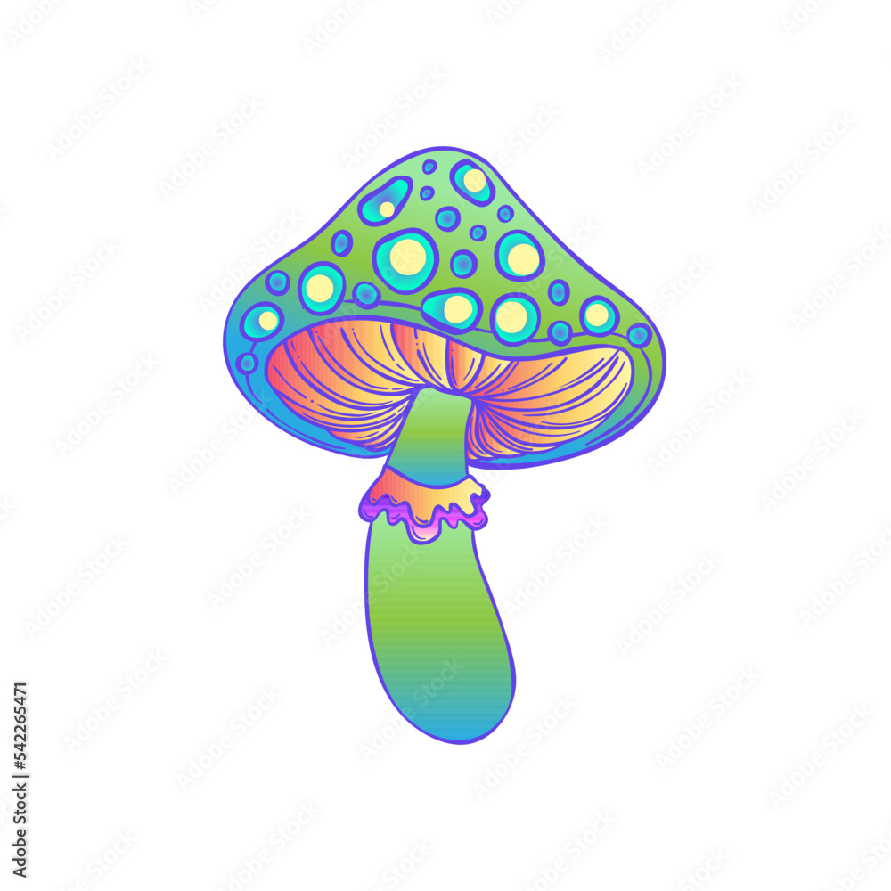 Magic mushrooms. Psychedelic hallucination. Vibrant vector illustration ...
