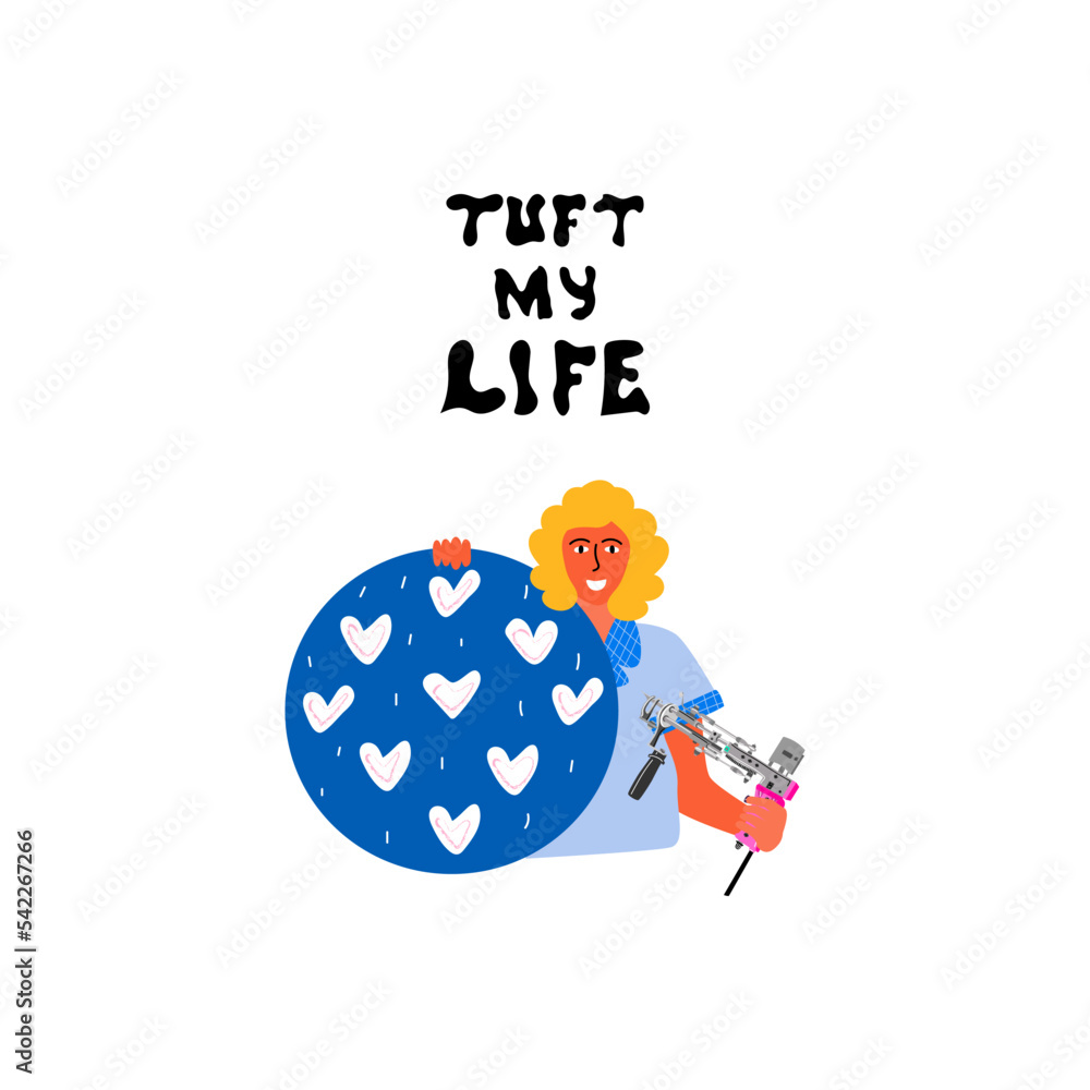 Illustration and lettering of hand drawn about tufting.Unique vector ...