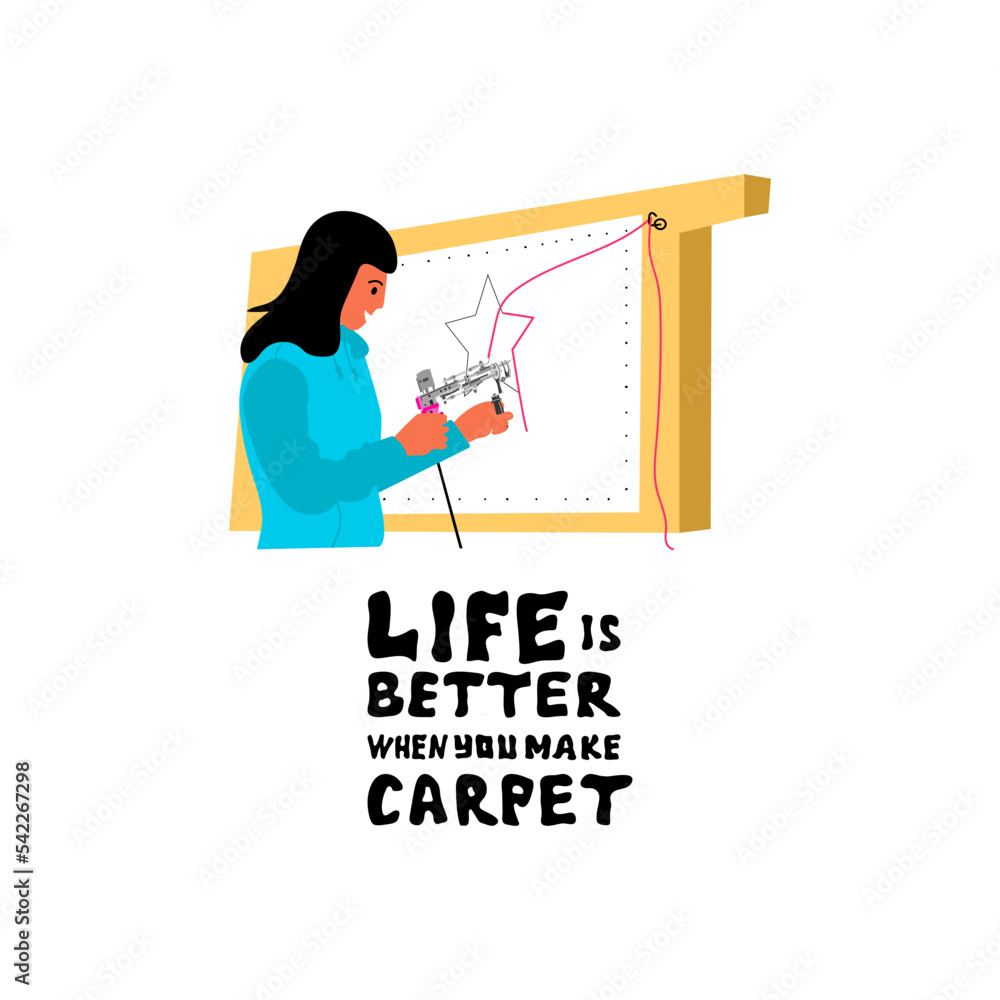 Illustration and lettering of hand drawn about tufting.Unique vector ...