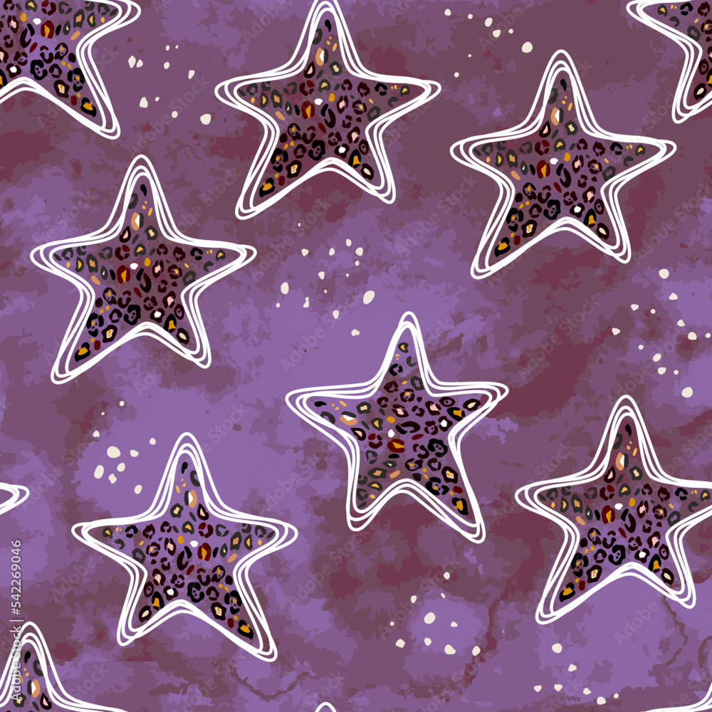 Seamless pattern stars, stylized leopard pattern inside stars. dark ...
