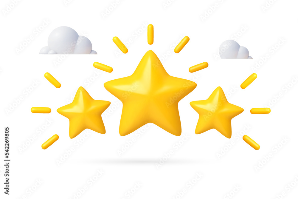 3d three stars quality rating. stars of golden yellow glossy color ...
