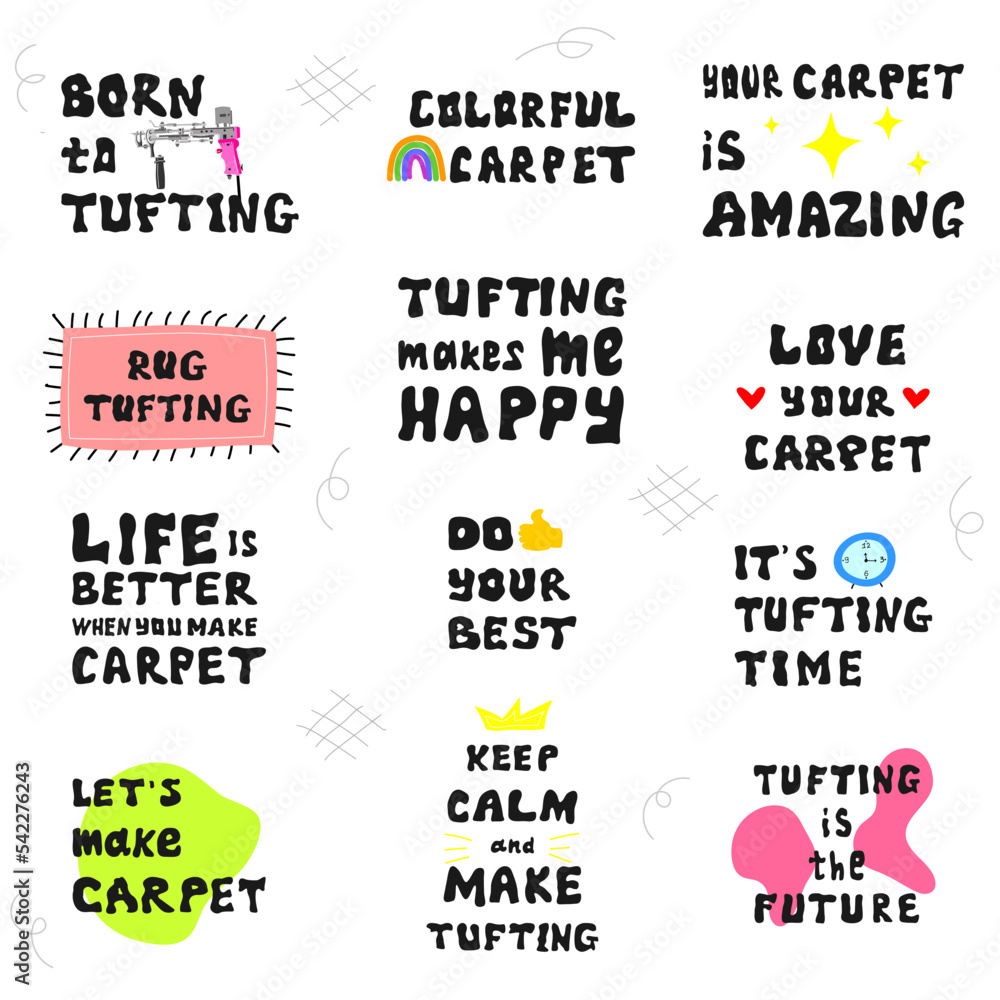 Collection of hand drawn lettering about tufting.Unique vector design ...