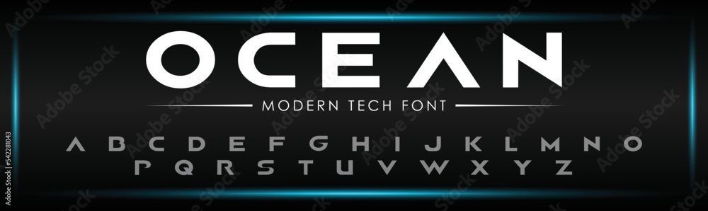 OCEAN original tech and modern font design. creative typeface letter ...