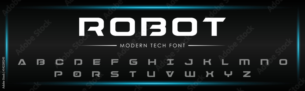 ROBOT original tech and modern font design. creative typeface letter ...