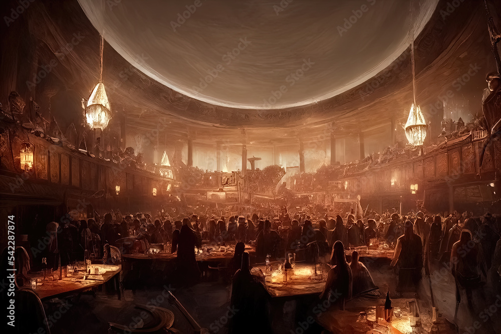 Vikings inside the halls of Odin in Valhalla. Concept art of Norse ...