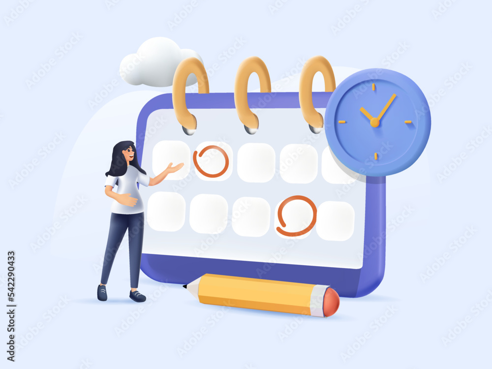 3D Business management illustration set. Characters planning work tasks ...