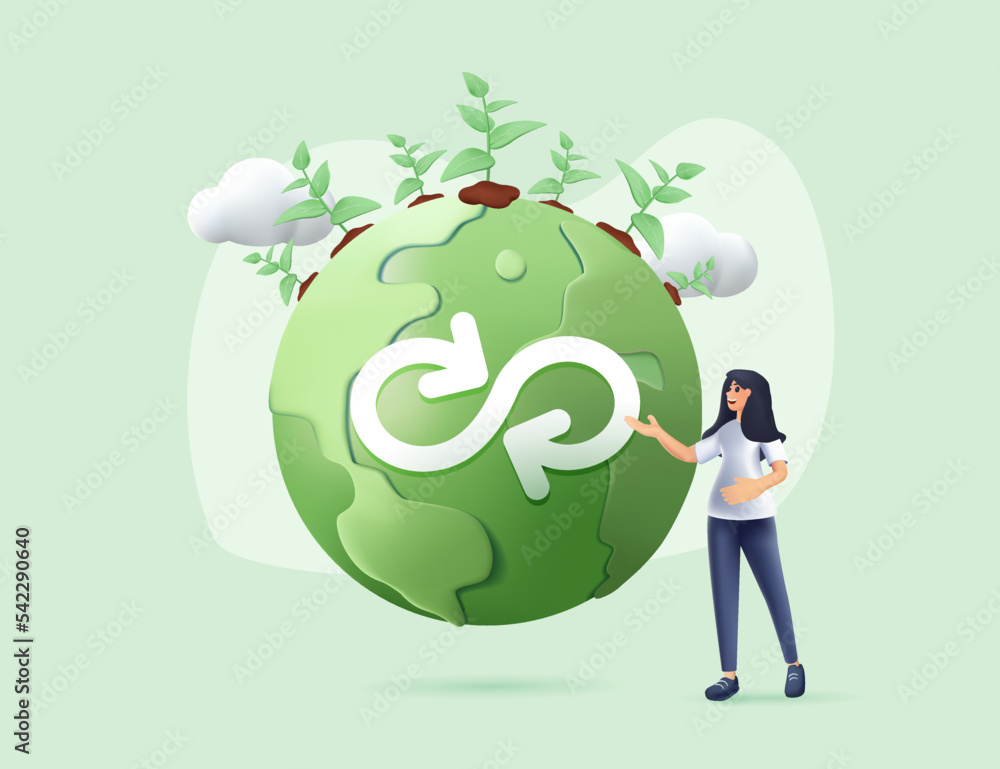 Vektorová grafika „Circular economy 3D render illustration set. Future ... Vektorová grafika „Circular economy 3D render illustration set. Future ...