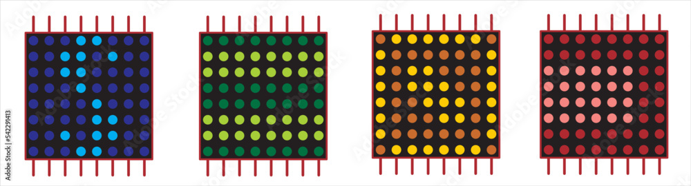 Vector image of point matrix chips (blue, green, orange and red) in ...