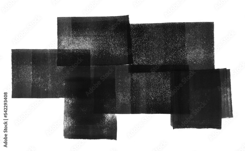Geometric composition made of textured lino ink remains. Black and ...