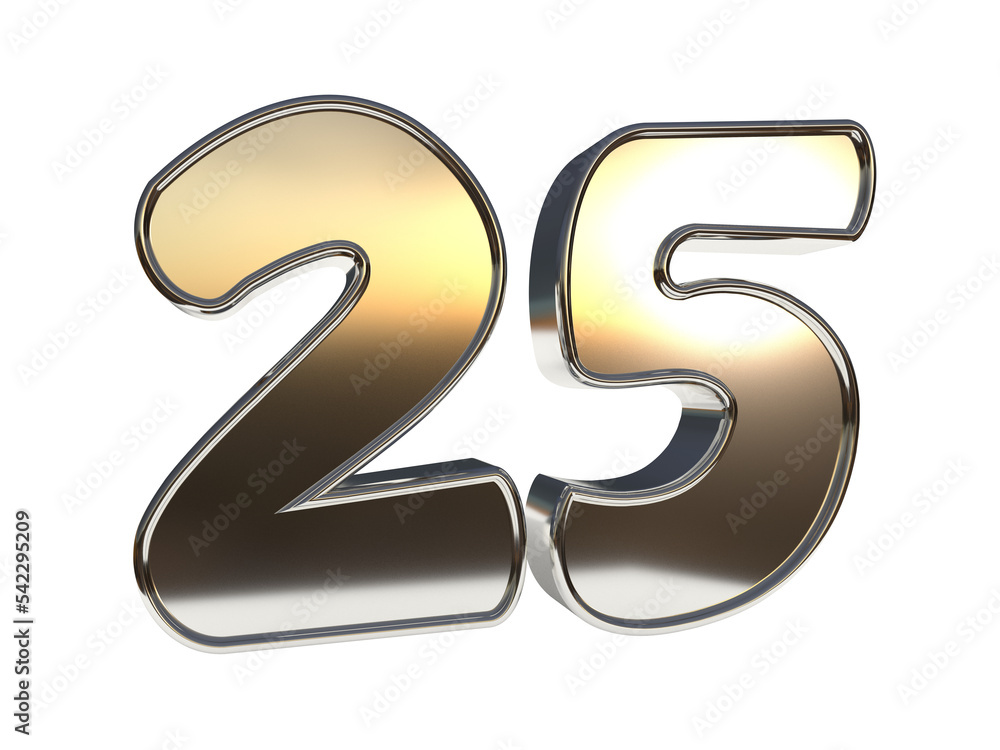 Isolated Logo of Alphabet 25, Silver Jubilee Anniversary. Gold Metallic ...